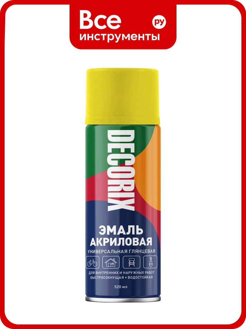 Аэрозольная акриловая эмаль Decorix (универсальная; желтый; 520 мл) 0101-07 DX, окрашивания