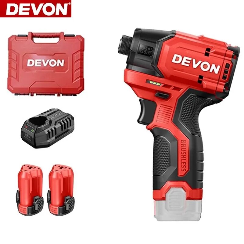 Ударная отвертка аккумуляторная DEVON 5767, 12 В, 140 Нм, сменный аккумулятор, 2 АКБ 2.0 Ah