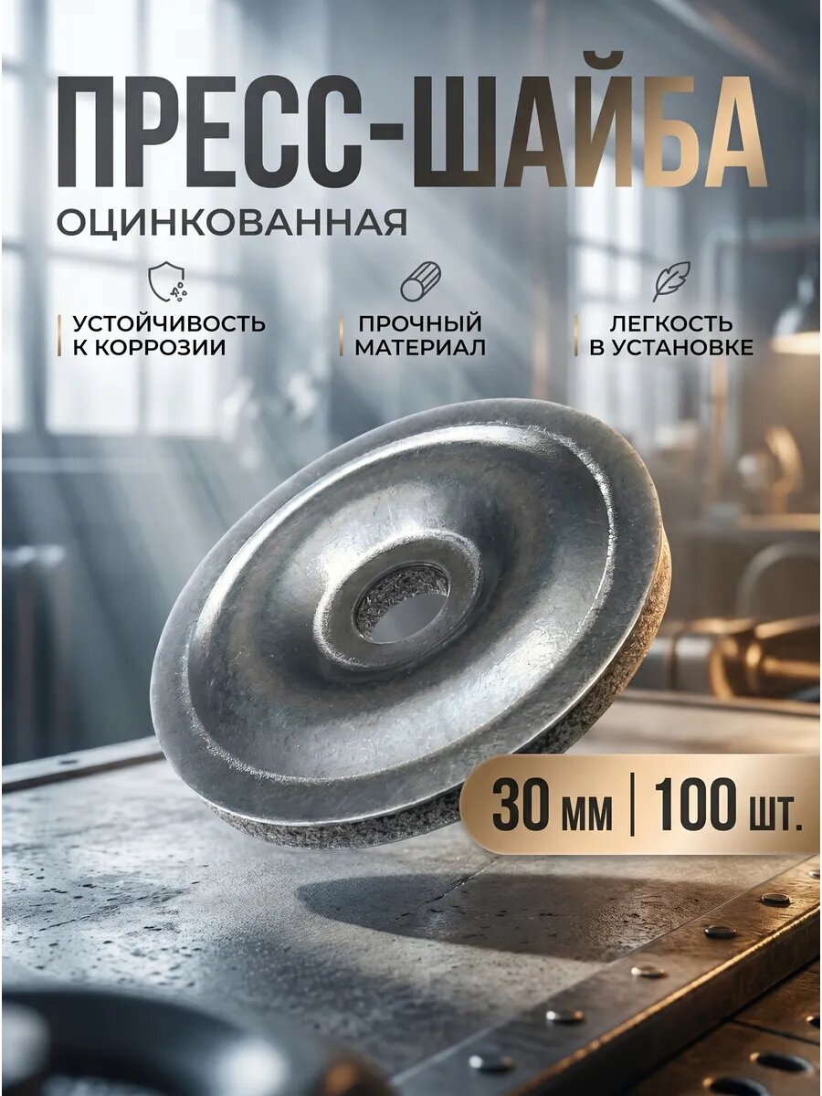 Оцинкованные пресс-шайбы для крепежа, 30 мм, 100 шт.