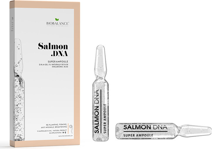 BIOBALANCE Ампула для лица, содержащая DNA-гель из икры лосося Super Ampoule Salmon DNA-gel 3% Naturally Rich In Hyaluronic Acid 50ml