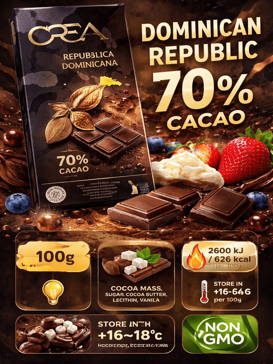 Шоколад Crea Dominican Republic 70% какао, 100г