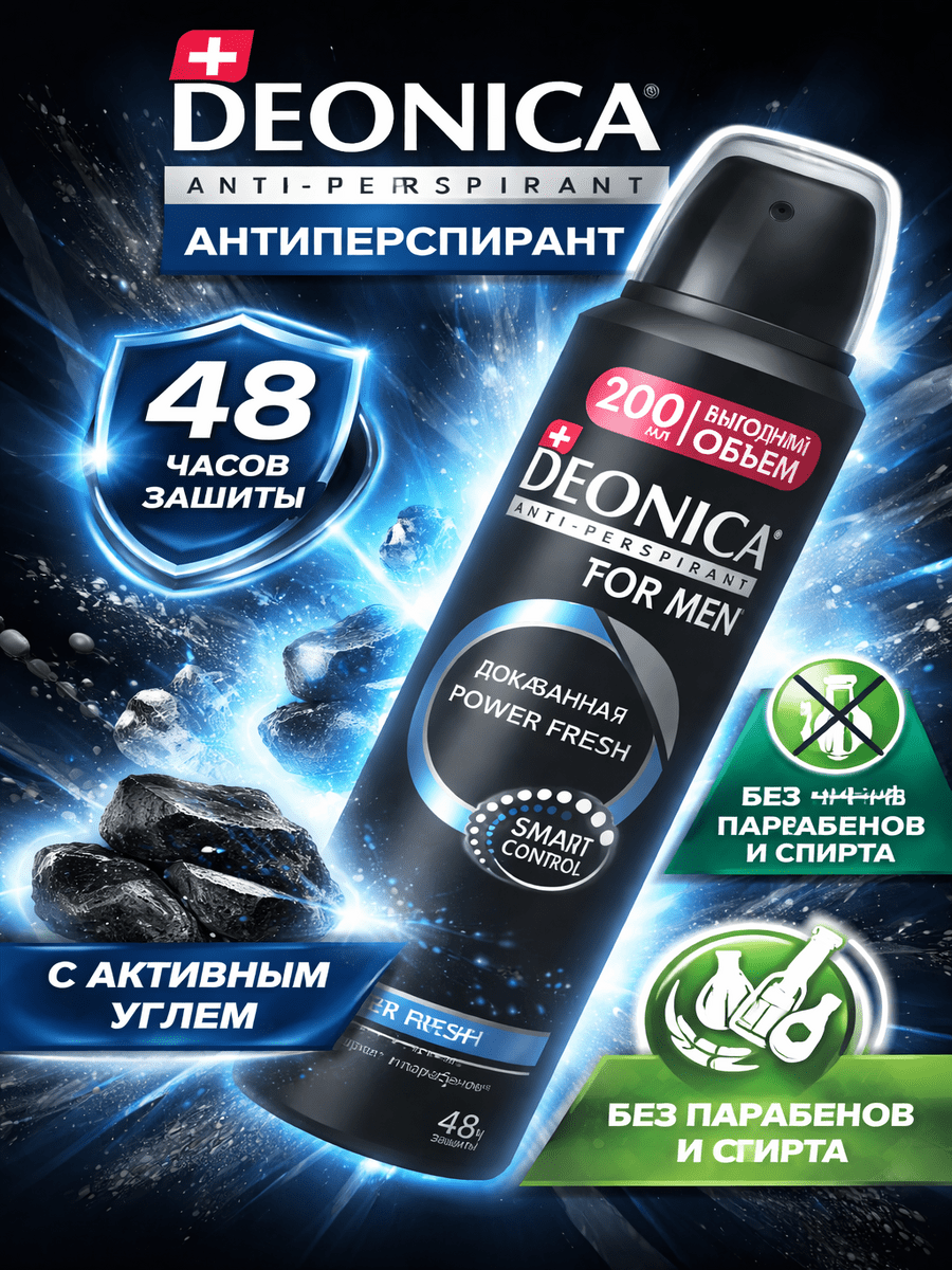 Дезодорант-антиперспирант-спрей Deonica Men Активная защита, 200мл