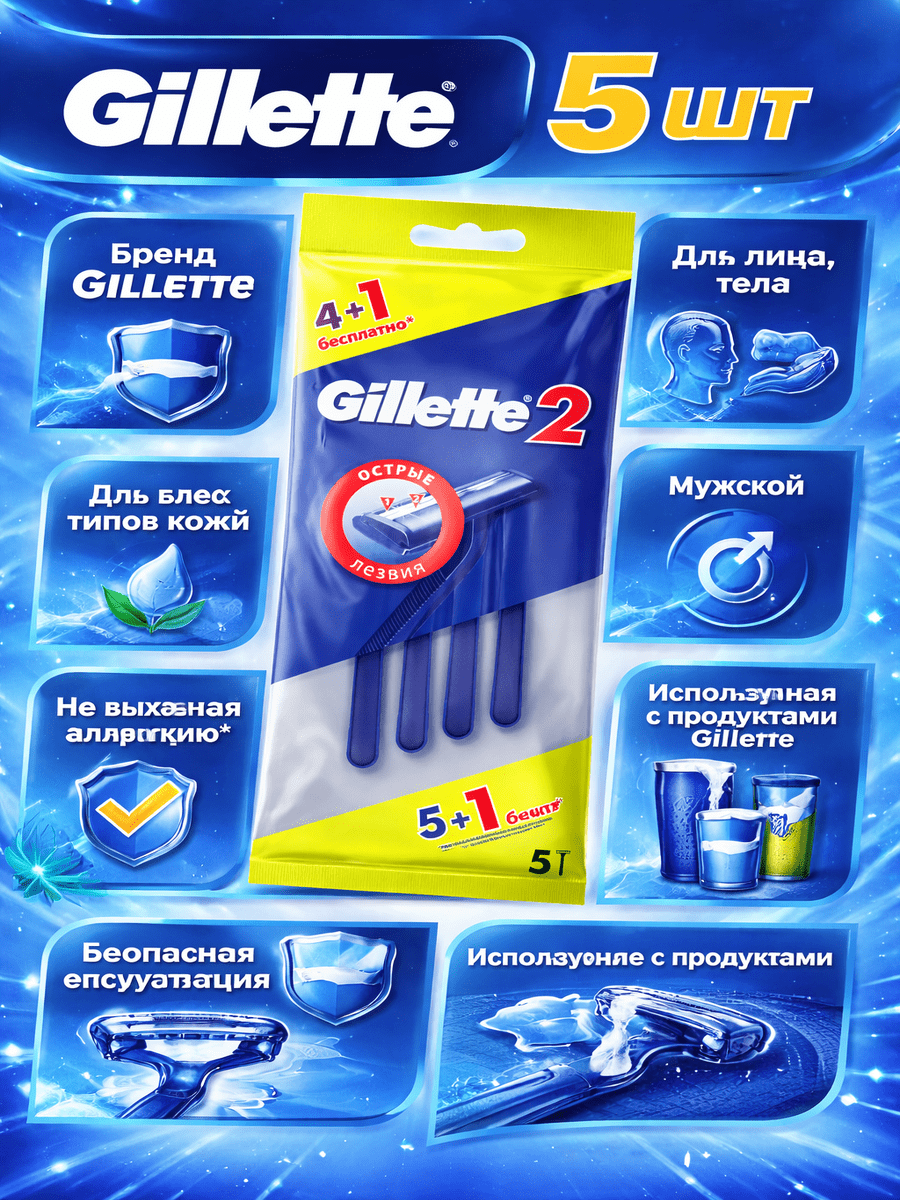 Бритвы Gillette 2 одноразовые, 5шт