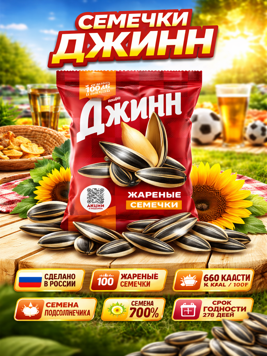 Семечки подсолнечника Джинн Солнечный великан жареные, 100г