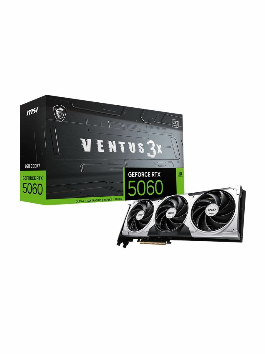 Видеокарта MSI RTX 5060 8G VENTUS 3X OC, NVIDIA RTX 5060, 8Gb, GDDR7, 128 bit