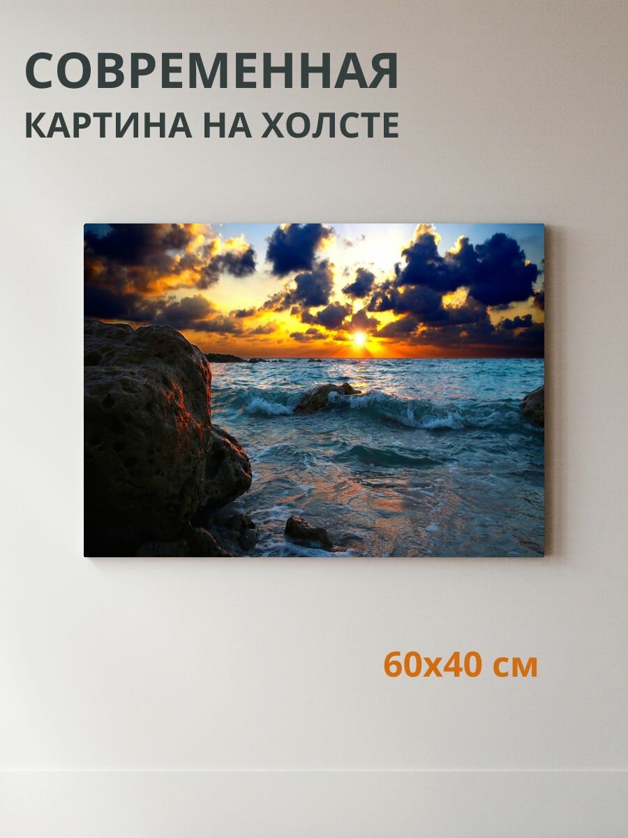 Картина на холсте Закат над морем и скалами 60x40 см