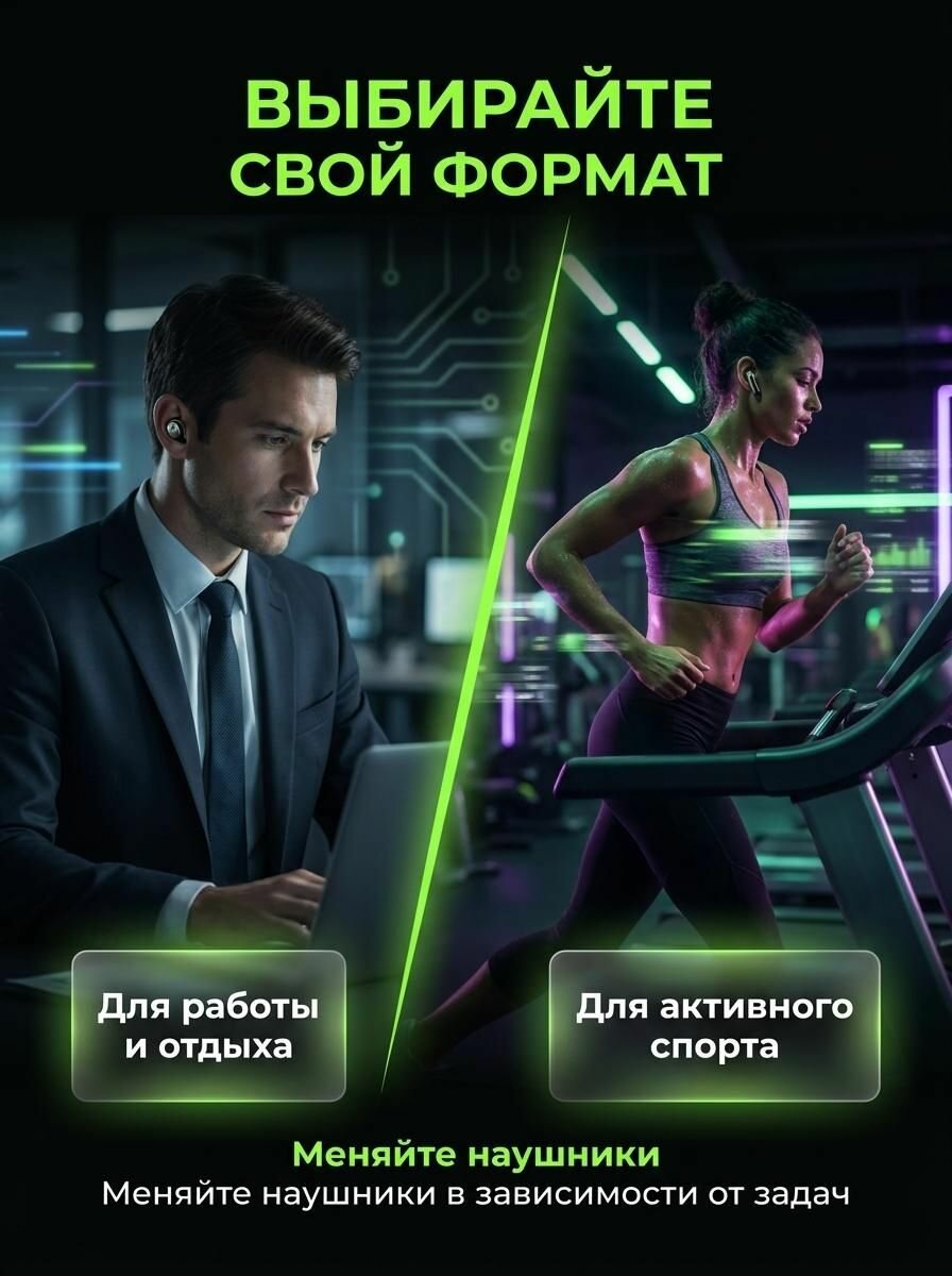 Беспроводные наушники TWS 2 в 1 (2 пары в кейсе), Bluetooth 5.4, LED-дисплей, 60 часов работы, черный