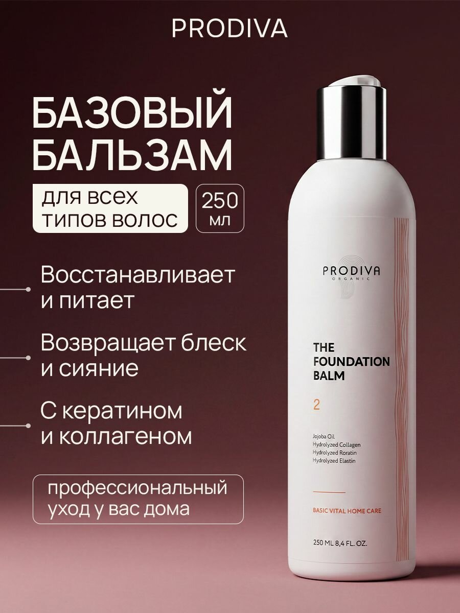 Базовый бальзам для волос The Foundation Balm профессиональный с кератином и коллагеном увлажняющий восстанавливающий, 250 мл