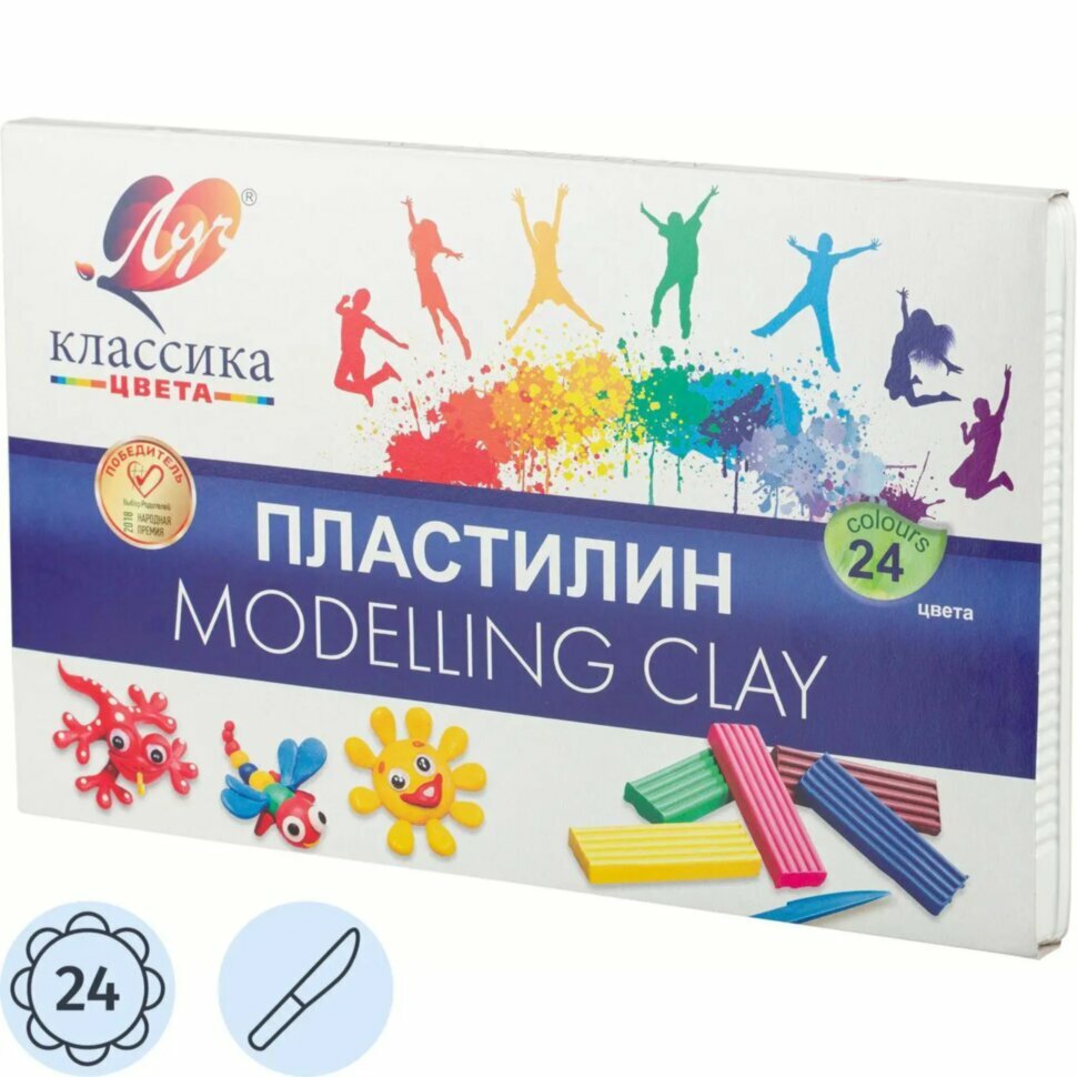 Пластилин классический Луч Классика 24 цв 480 гр, 28С 1642-08, 997680