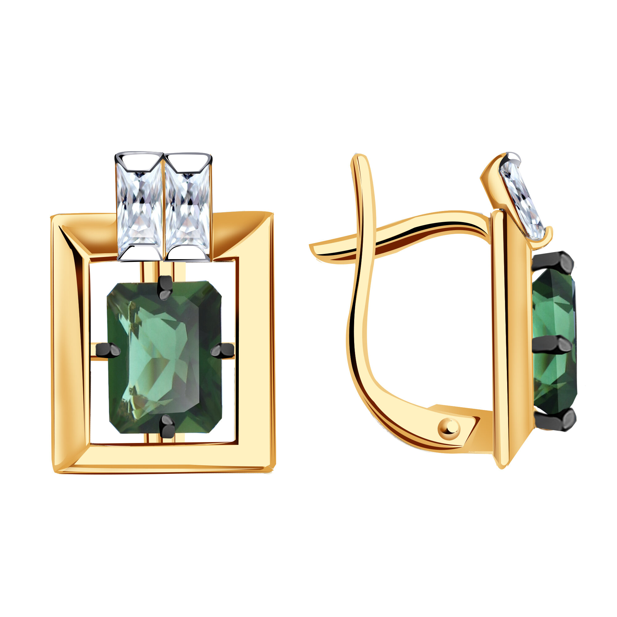 Серьги, красное золото, 585 проба, турмалин, фианит