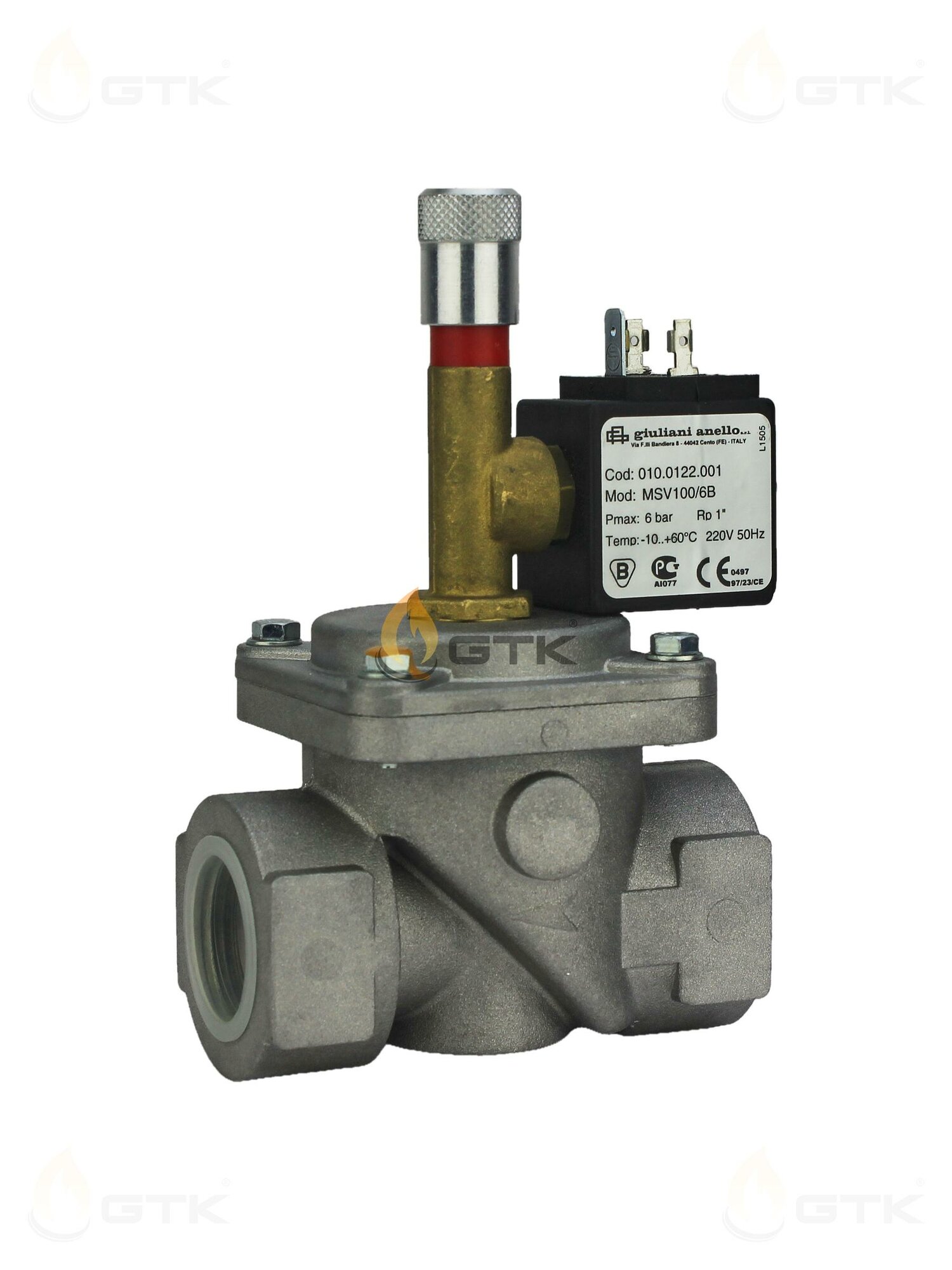Газовый электромагнитный клапан Giuliani Anello MSV100/6B, 010.0122.001