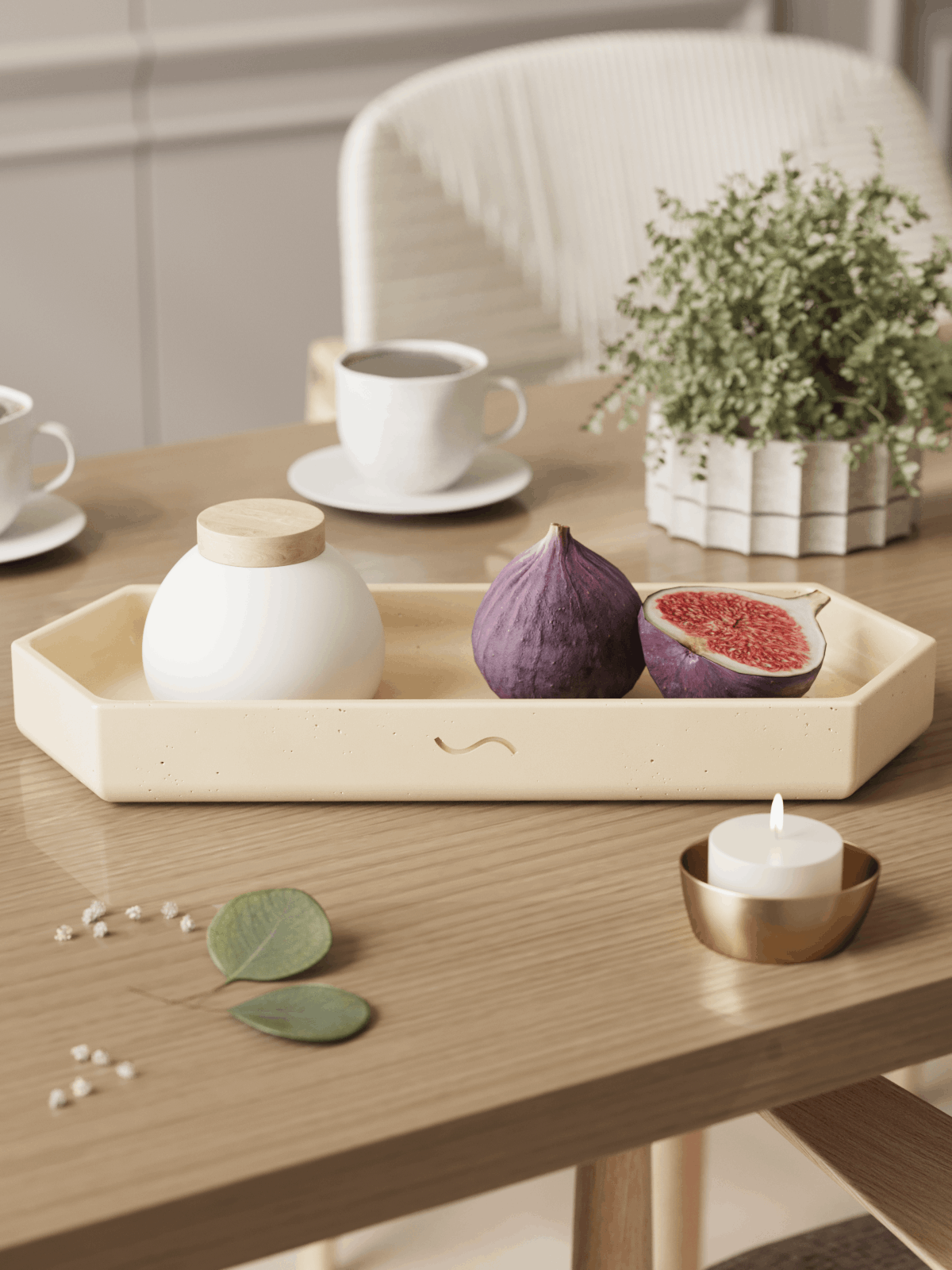 Декоративный поднос MUSKO HOME Sakura S, 29x11 см, бетон, кремовый глянцевый