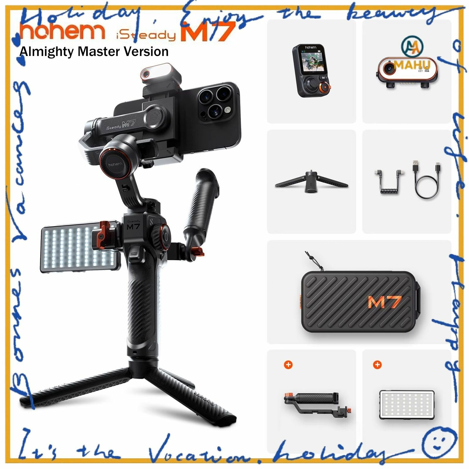 Стабилизатор для смартфона Hohem iSteady M7 KIT Almighty Master Version с L-образная ручка и Заполняющий свет для iPhone Android и HarmonyOS