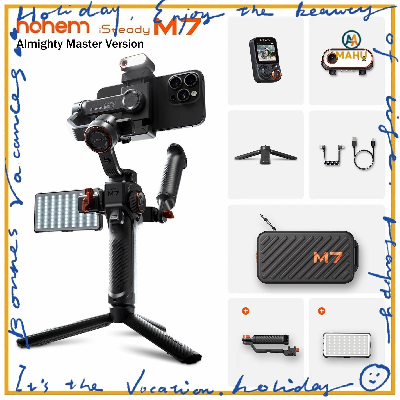Стабилизатор для смартфона Hohem iSteady M7 KIT Almighty Master Version с L-образная ручка и Заполняющий свет для iPhone Android и HarmonyOS