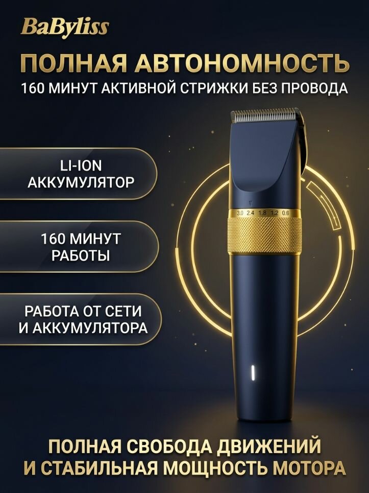 Машинка для стрижки волос профессиональная беспроводная BaByliss E986E Lithium Power Titanium с жестким кейсом и 8 насадками