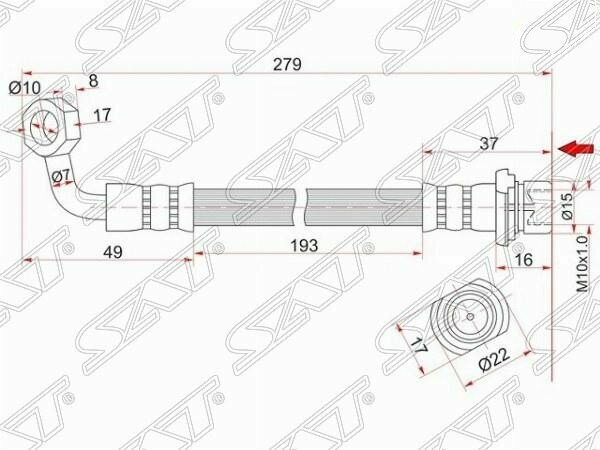 Шланг тормозной SAT ST-90947-02A08 задний TOYOTA LAND CRUISER/PRADO/LEXUS LX470 98- LH