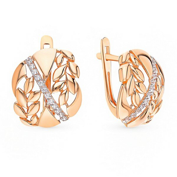 Серьги, красное золото, 585 проба, фианит