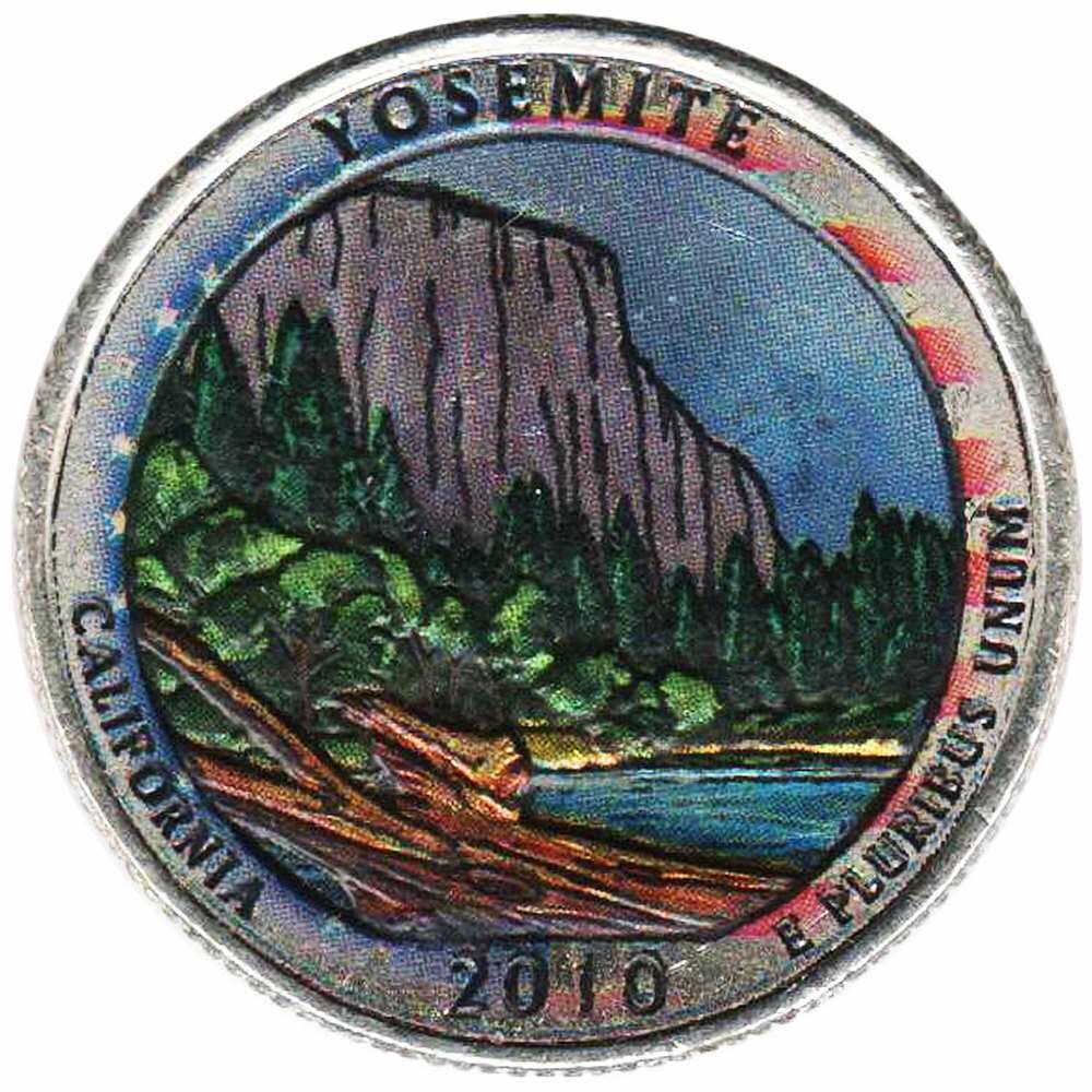 003d Монета США 2010 год 25 центов Йосемити Вариант №2 Медь-Никель COLOR. Цветная