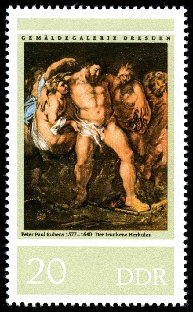 (1977-034) Марка Германия (ГДР) "Пьяный Геркулес" Питер Пауль Рубенс III гашеная