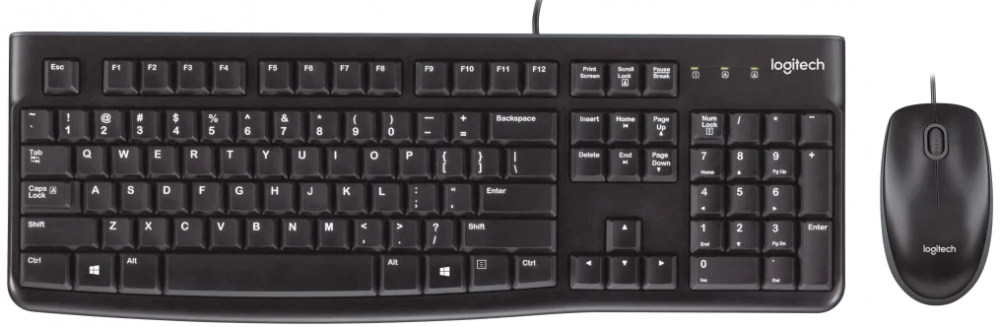 Комплект (клавиатура+мышь) Logitech MK120, USB, проводной, заводское нанесение кириллицы, черный (920-002561)