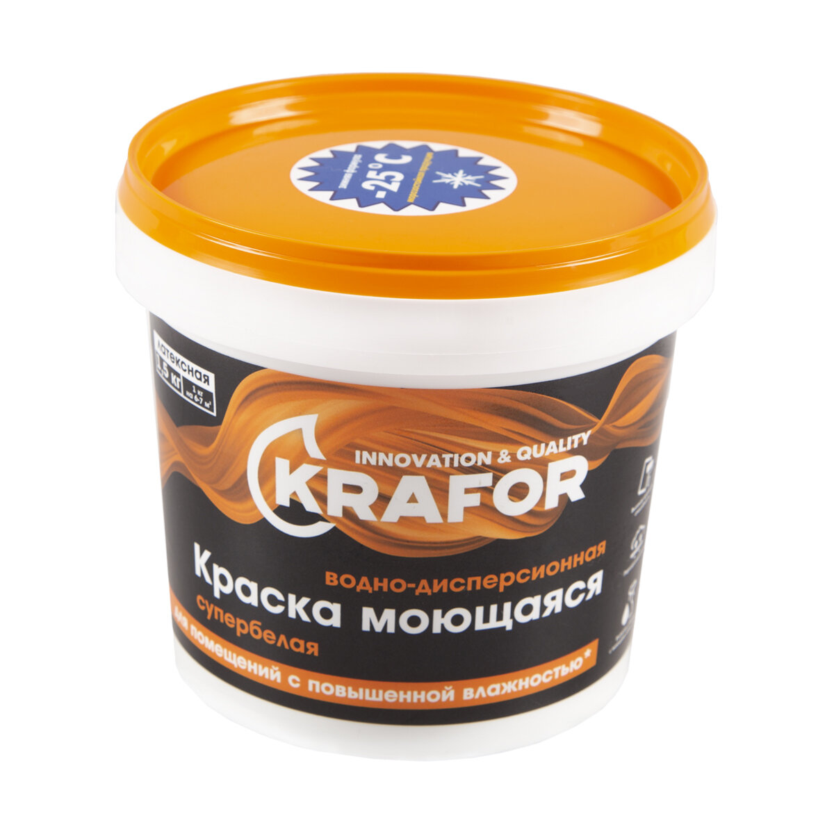 Краска интерьерная Krafor водно-дисперсионная, латексная, моющаяся, супербелая, 1.5 кг