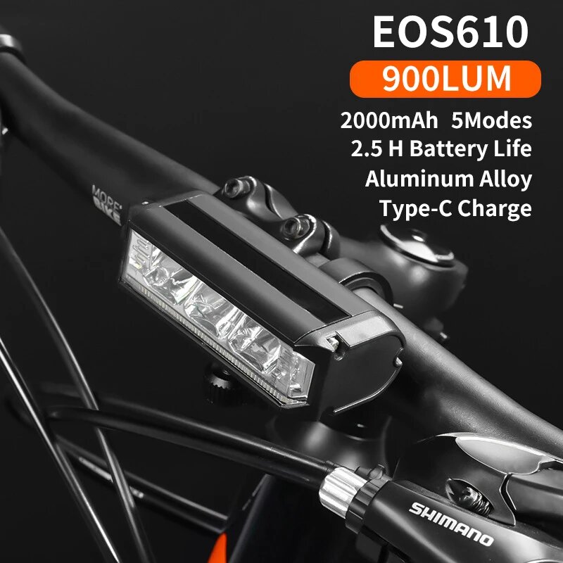 Велофара EOS610 900lumens, 2000mAh, 2.5H, Type-C