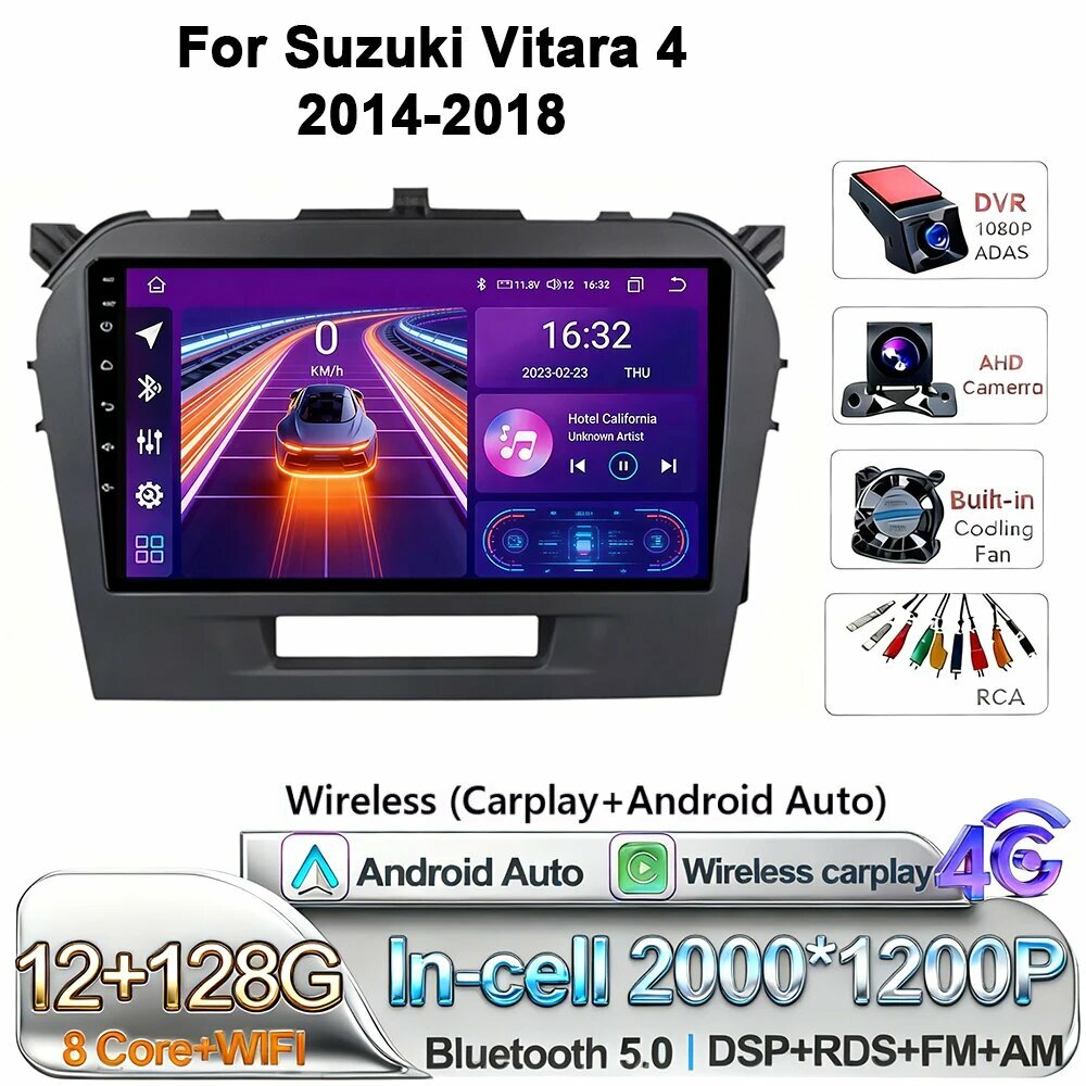 Автомагнитола Android 17 для Suzuki Vitara 4 2017-2022: Мультимедийный V7 12G-128G AHD DVR