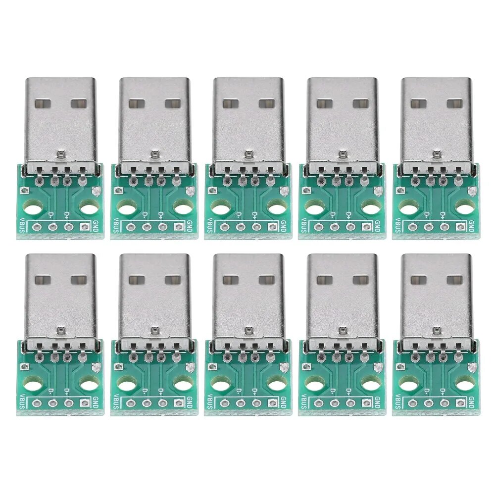 10 шт. USB-адаптеры Type-A на DIP, зелёные