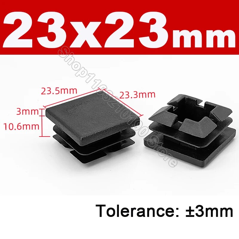 Черные квадратные пластиковые заглушки для труб 10-200 мм 10Pcs, 23x23mm