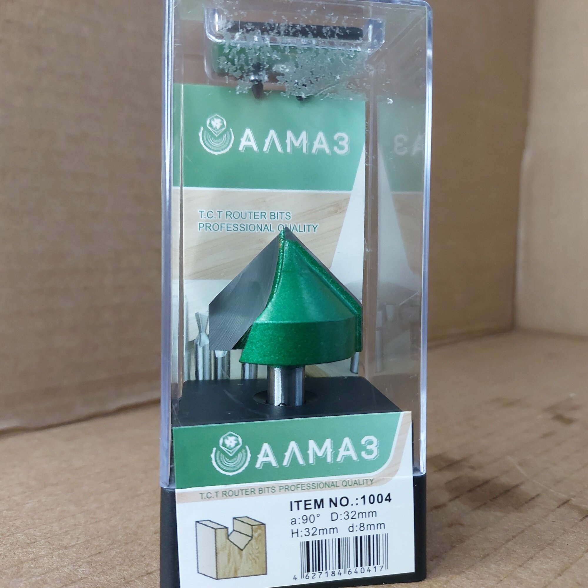 Фреза V образная 90 градусов Алмаз 1004 Пазовая V обр D:32mm I:32mm d:8mm