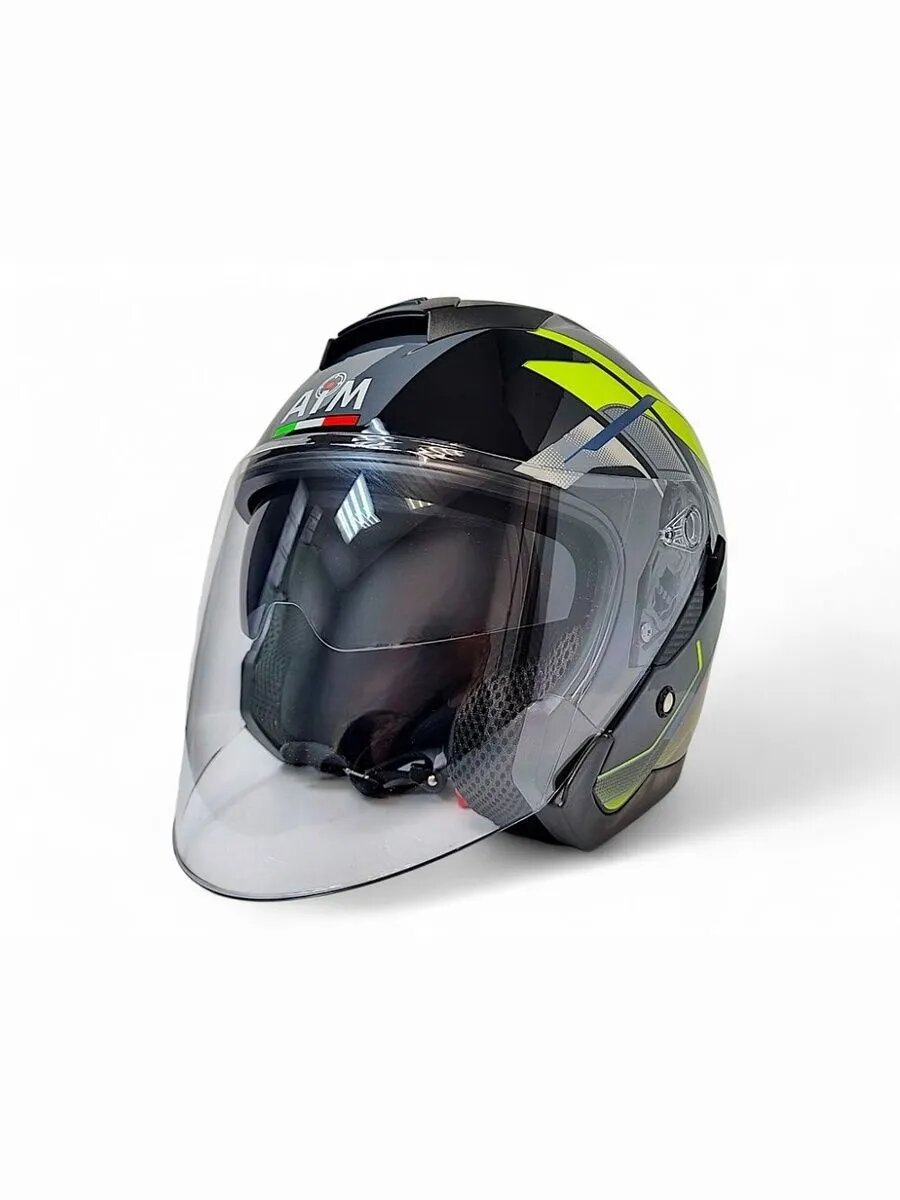 AiM Мотошлем открытый JK526 Yellow/Grey/Black XS