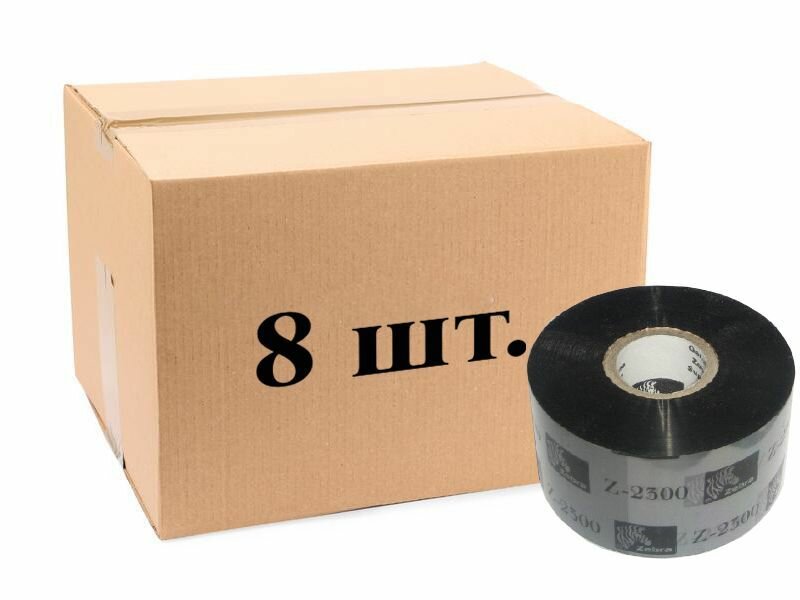 Риббон Zebra 2300 European 40 мм x 450 м, OUT, Wax, 1", черный - 8 шт.