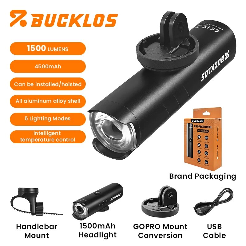 Велофонарь BUCKLOS 1500LM, 4500mAh