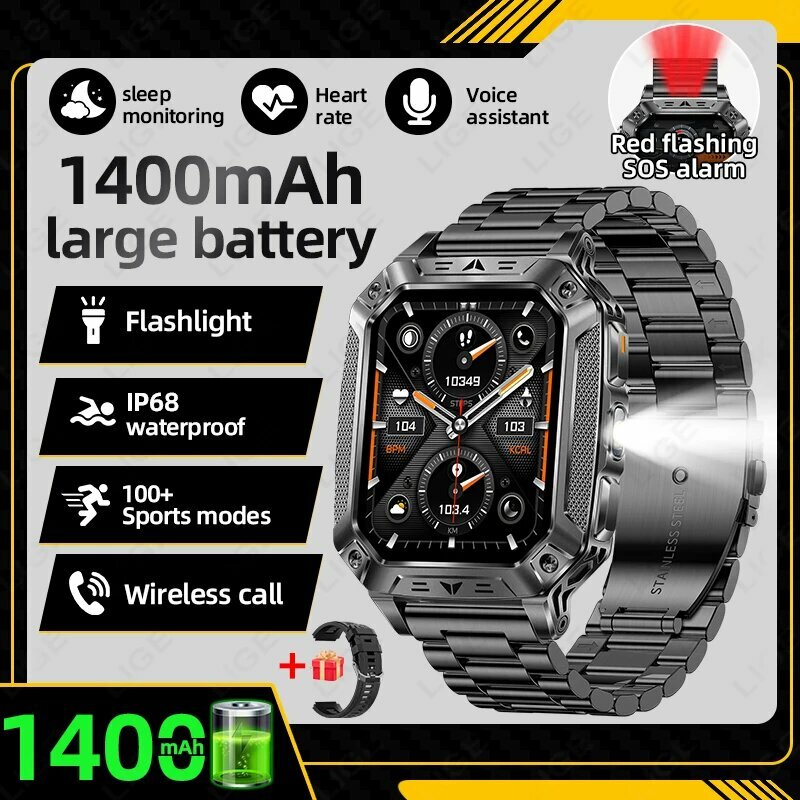 Умные часы LIGE 1400 мАч для мужчин Steel Black