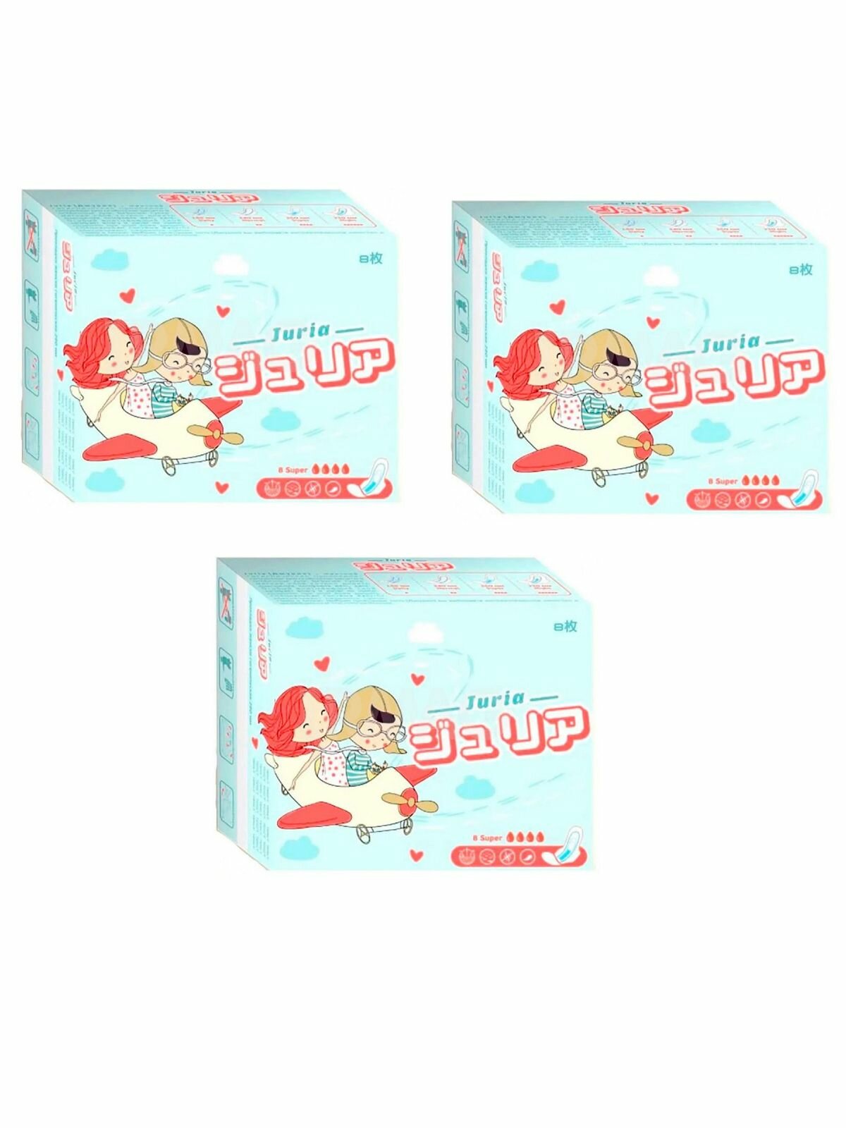 Juria Прокладки женские Super, гигиенические, 8 шт в уп, 3 уп