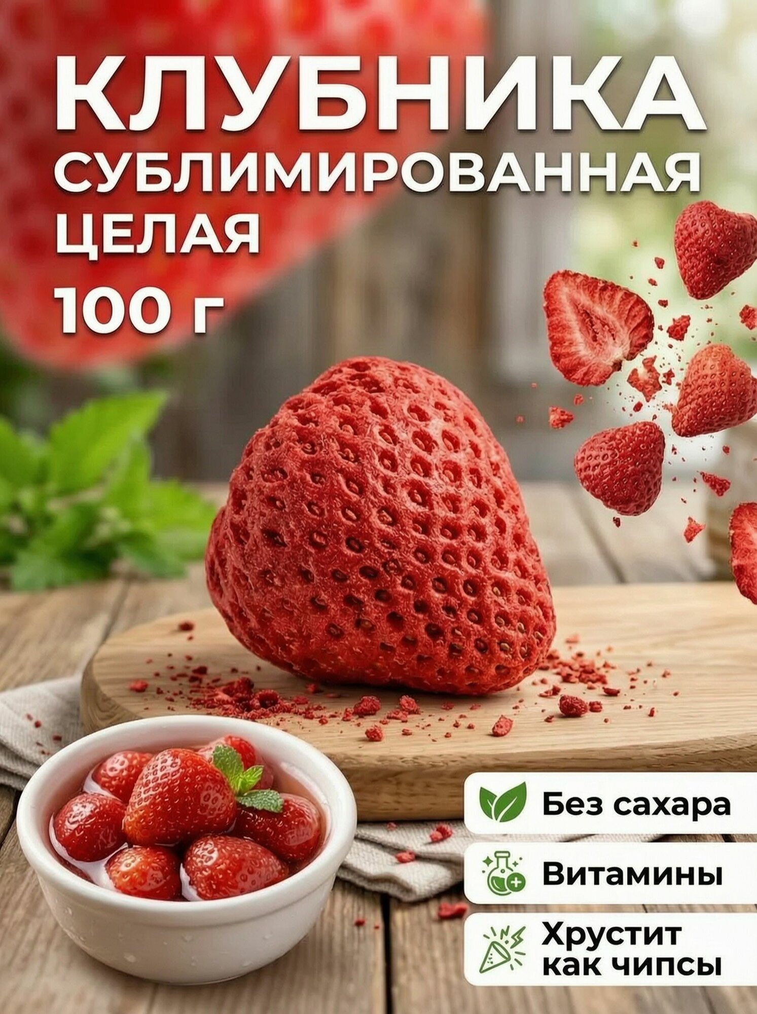 Клубника сублимированная целая, 100 г