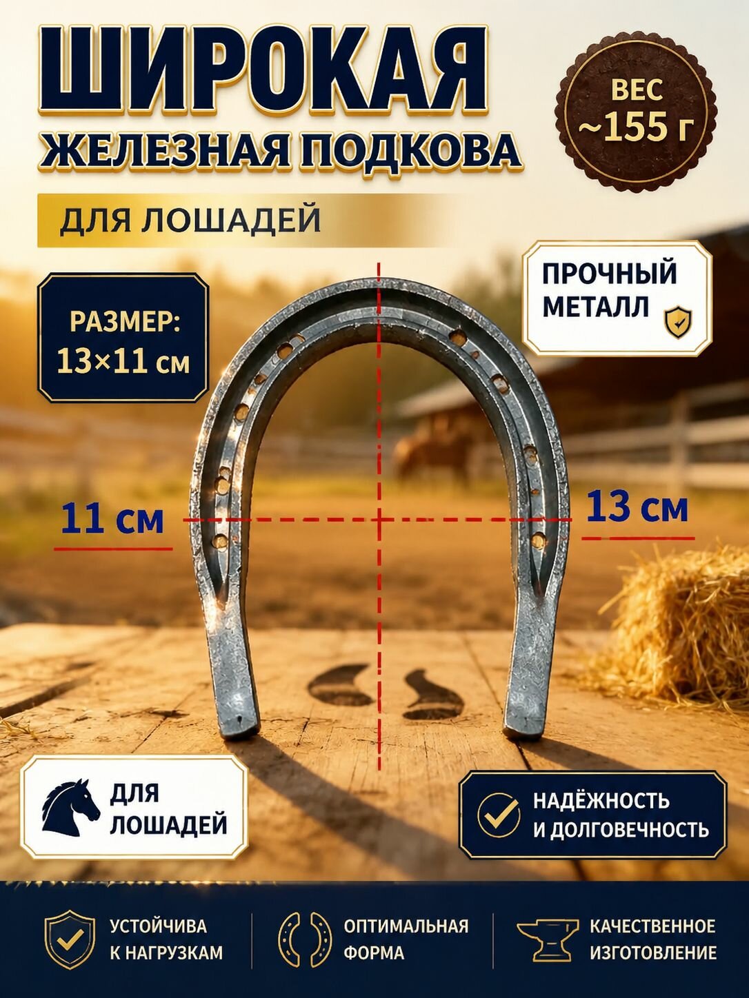 Подковы для лошади, из прочного металла, для защиты копыт, конная амуниция, 13х11 см