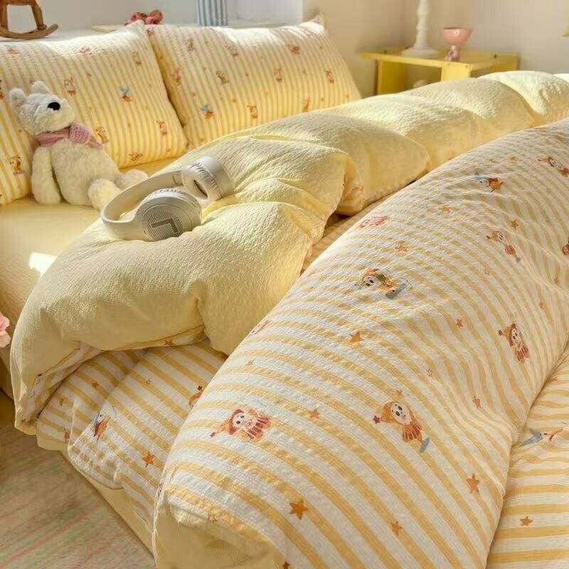 Комплект постельного белья Butterfly-Textile "Вишня", 4 предмета, хлопок, активный принт，180*220cm, жёлтый