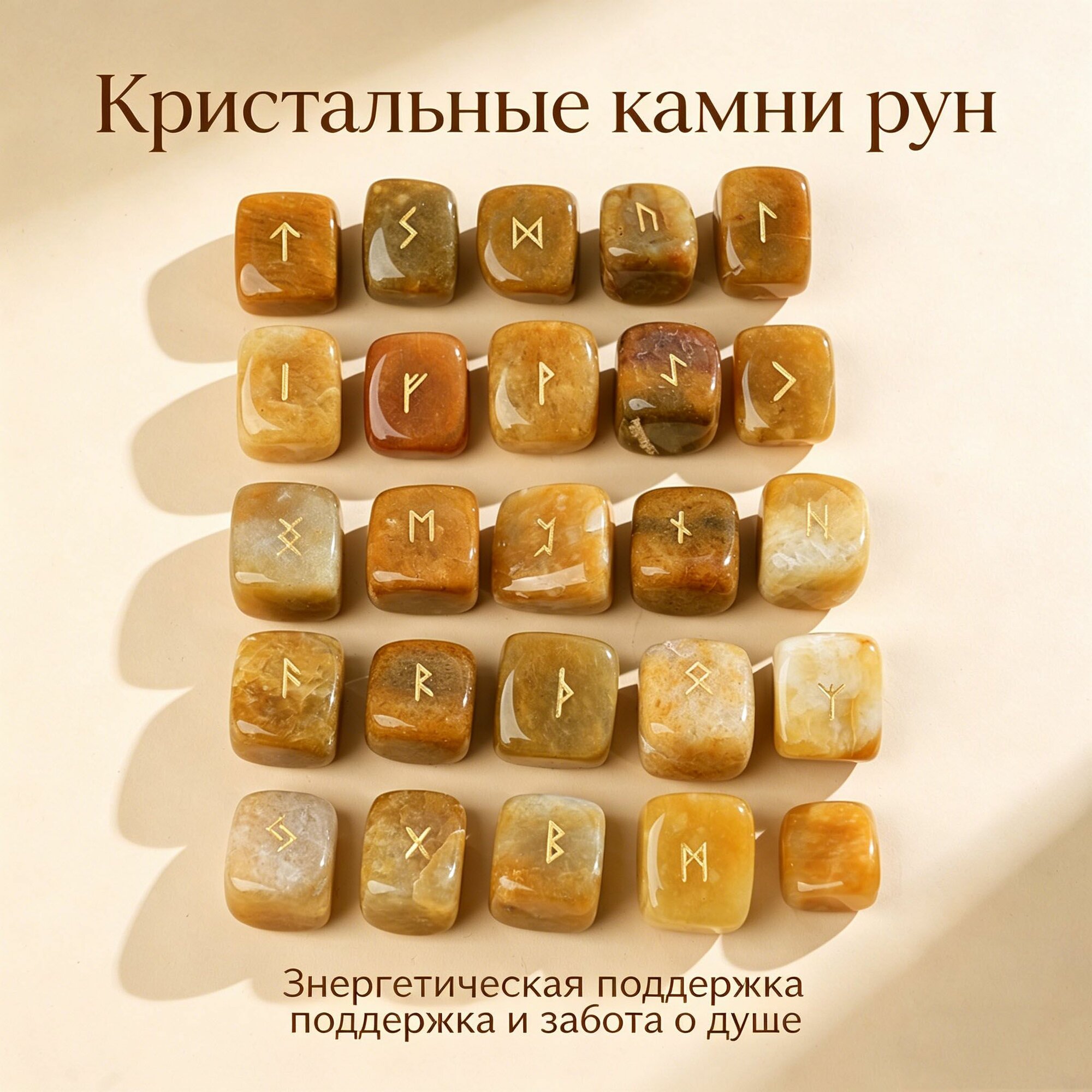 Руны скандинавские из натурального желтого кварца для гадания