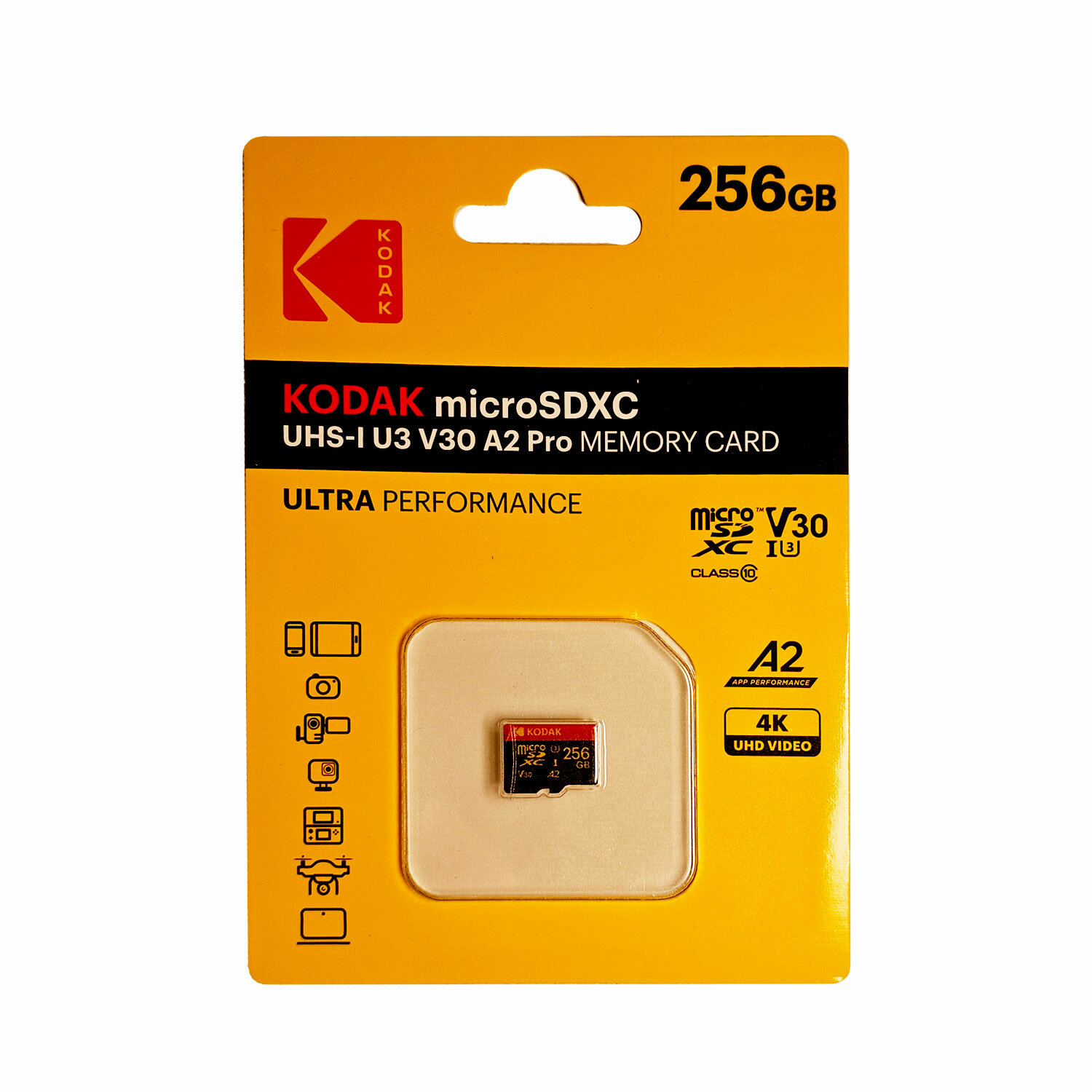 Карта памяти Kodak Ultra Performance 256GB microSDXC UHS-I U3 V30 A2, R/W 100/85 МБ/с