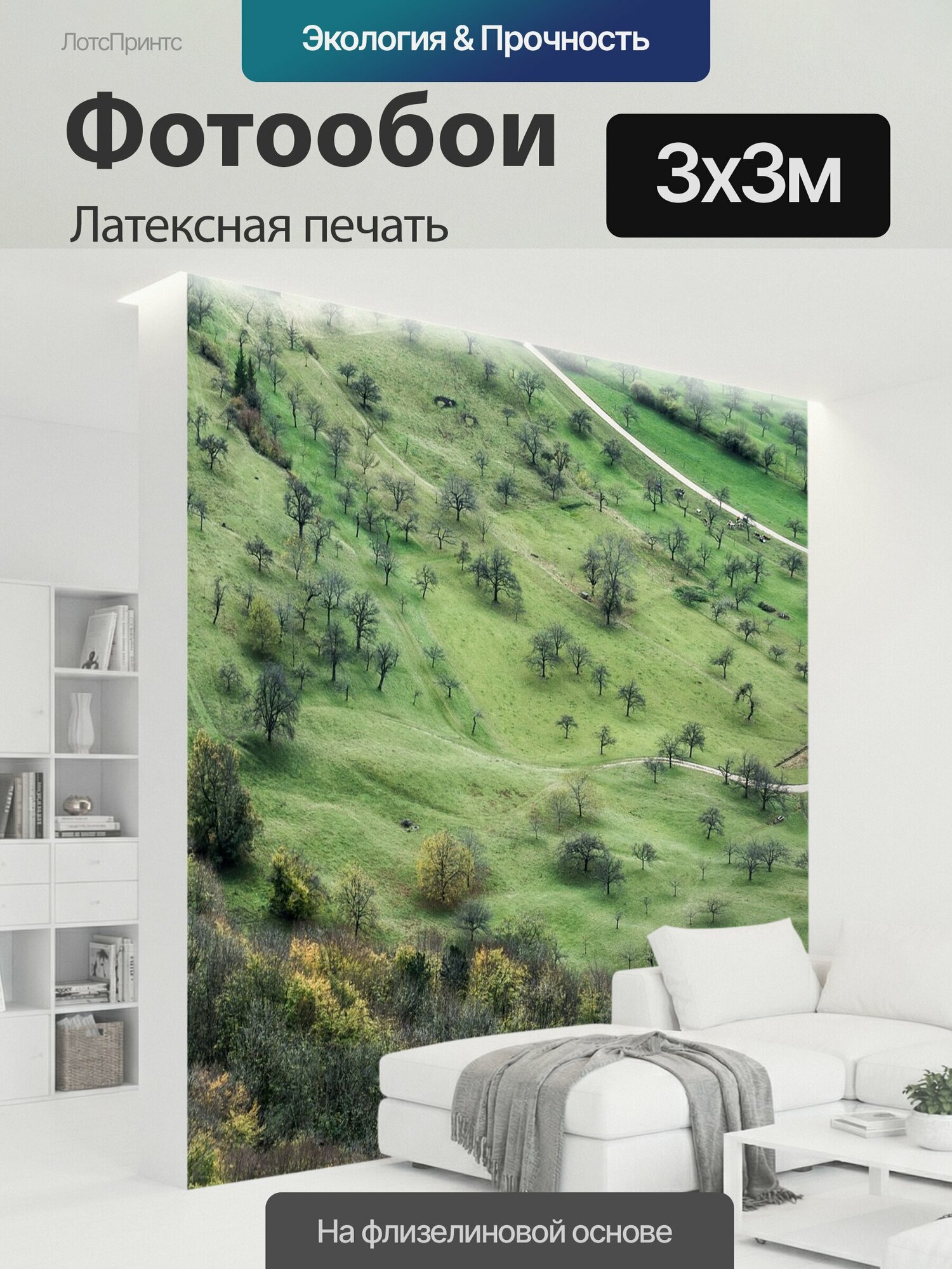 Фотообои моющиеся ударопрочные "Швабский альб, пейзаж, стихарь" 300x300 см. латексная печать