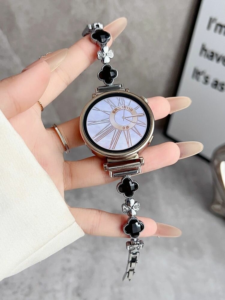 Металлический ремешок для 18мм Huawei Watch GT6/ GT5/ GT4 41 мм, украшен разноцветными бриллиантами в форме клевера, в стиле металлической цепочки, модные тенденции с декором клевер с цветными камнями для смарт-часов