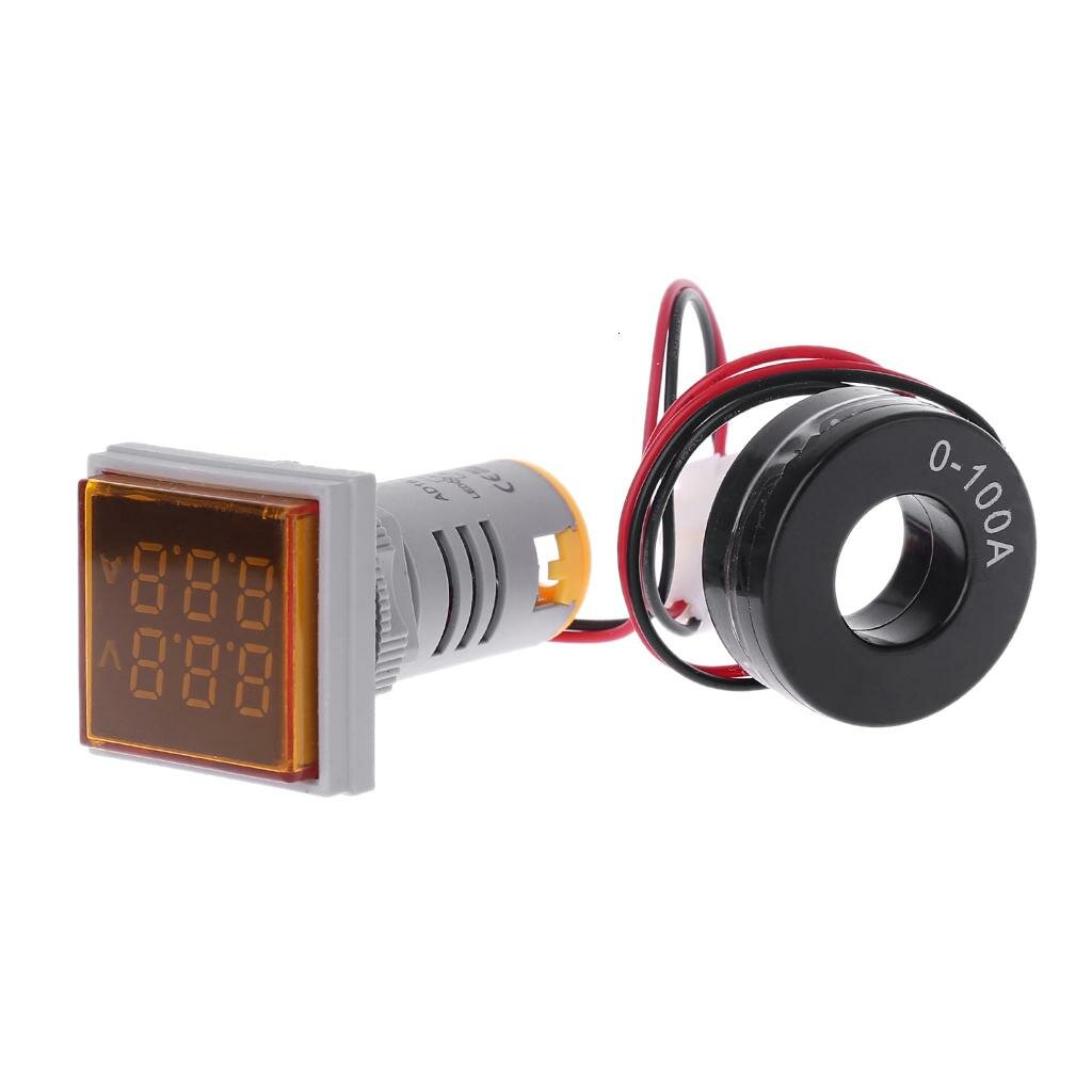 AC 60-500V 0-100A Квадратный светодиодный цифровой вольтметр-амперметр, Желтый