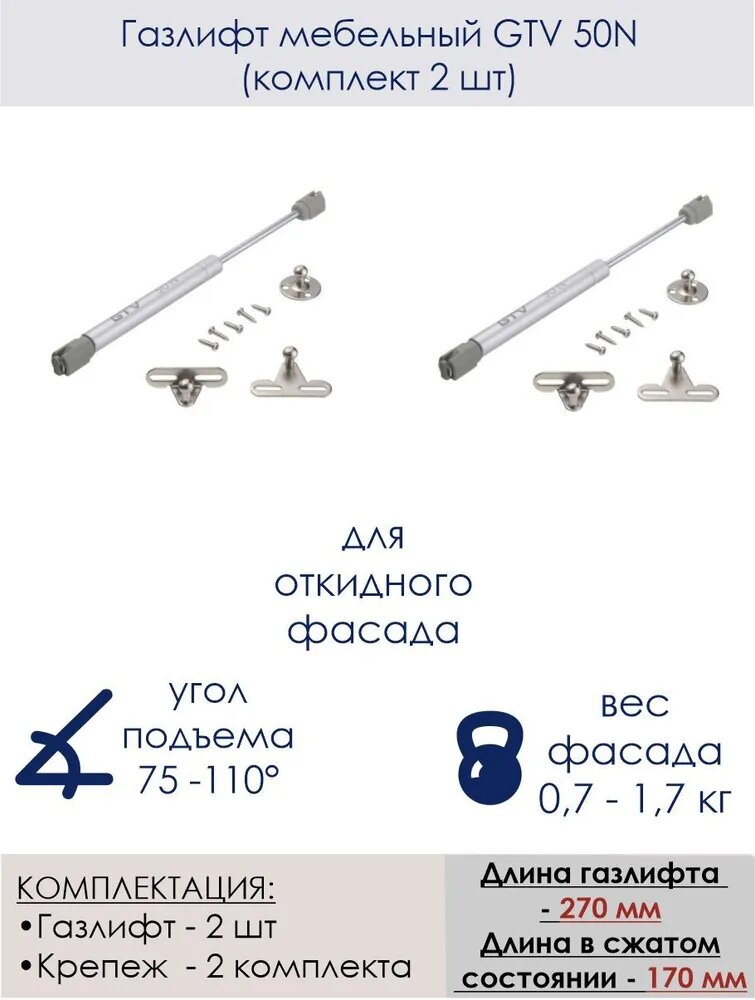 Газлифт мебельный GTV 50N (комплект 2 шт)