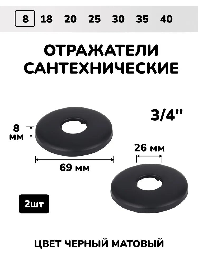 Отражатель для смесителя и полотенцесушителя сантехнический черный круглый 3/4, 2шт.