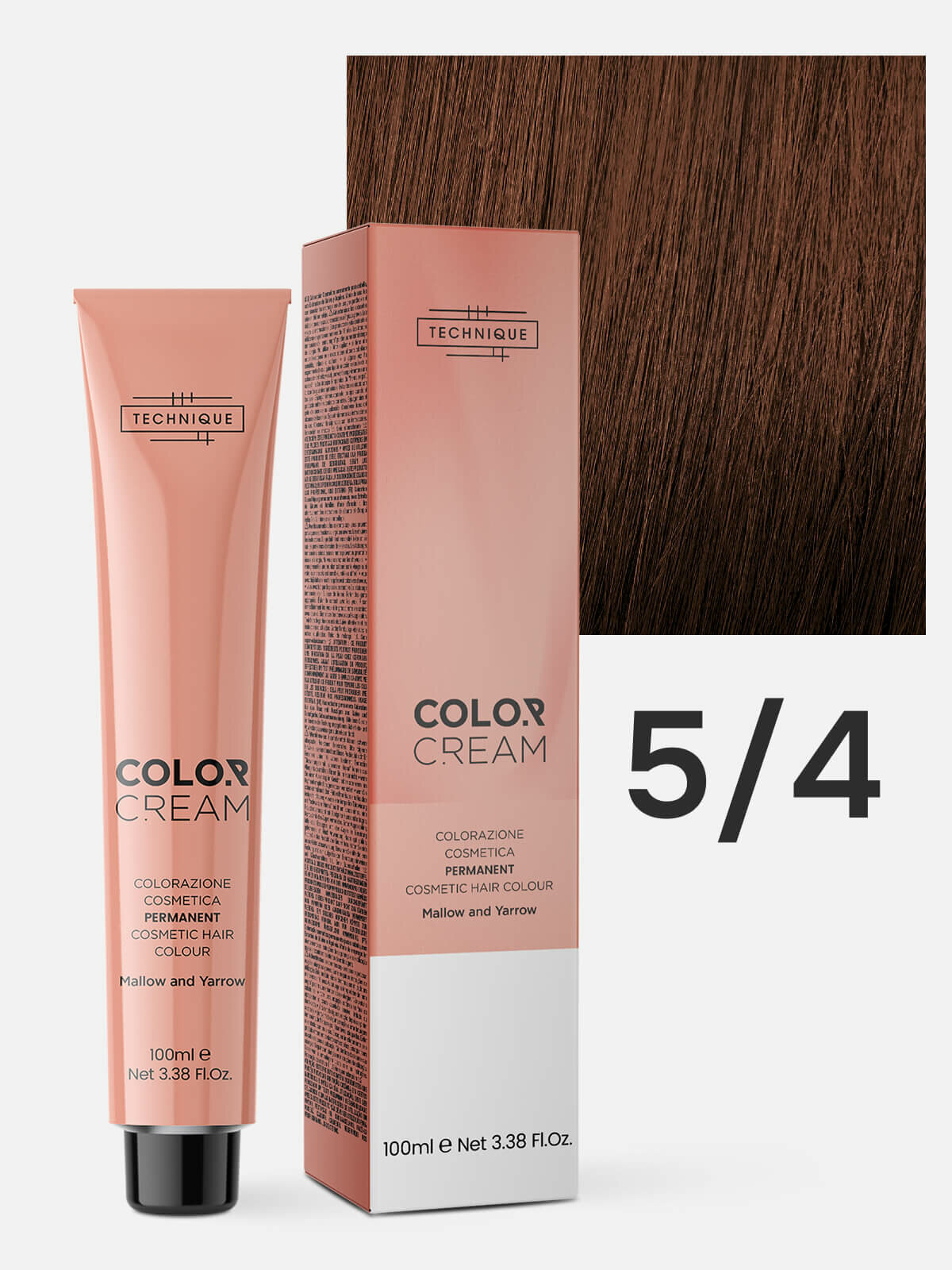 Крем - краска для волос профессиональная Technique Color Cream Permanent Cosmetic Hair Colour 5.4 Светлый каштановый Медный, 100 мл