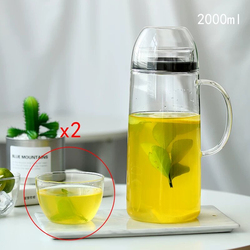 2.0L LeMeng Стеклянная кружка с 2 крышками для холодильника, вакуумная и пылезащитная