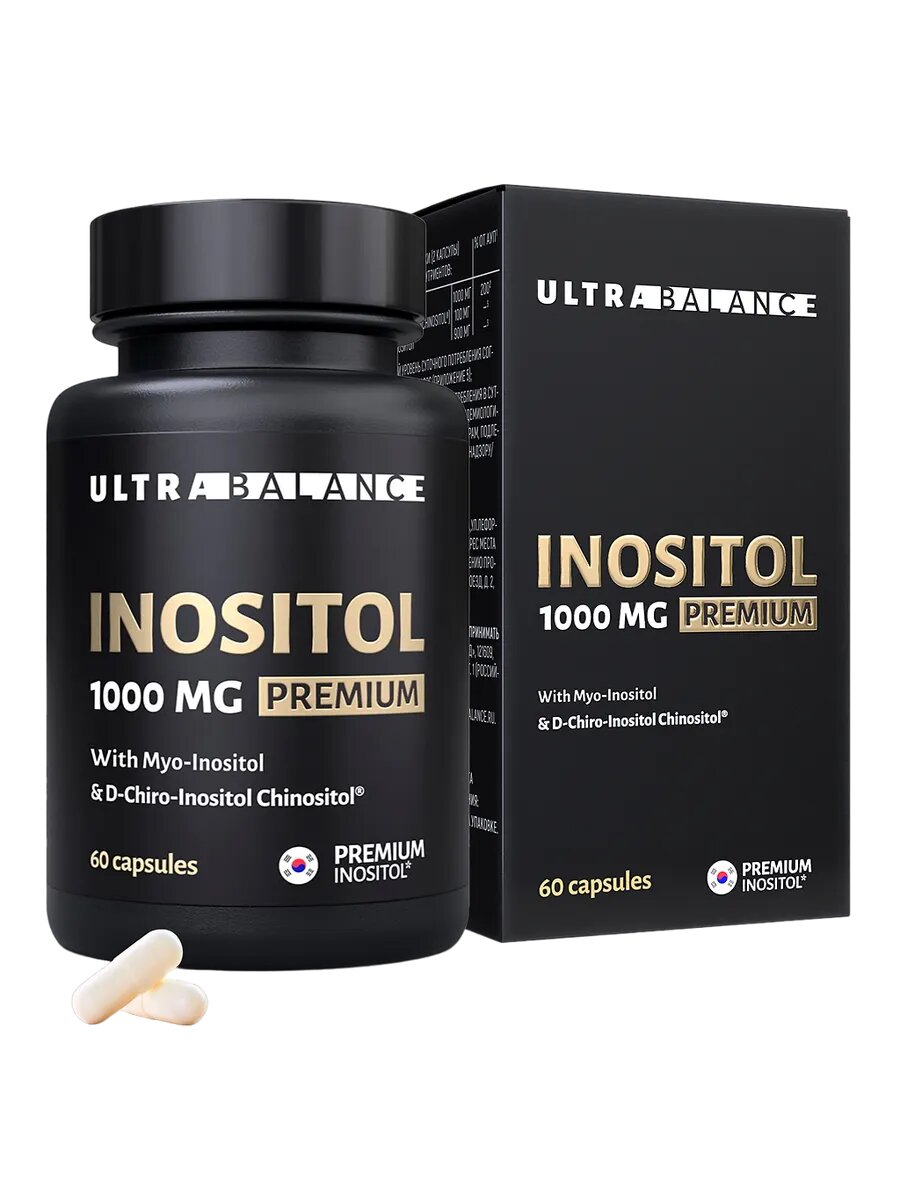 Инозитол 1000 мг Премиум (Мио Инозитол и D-хиро-инозитол)/Inositol 1000 mg Premium UltraBalance капсулы по 550 мг 60 шт