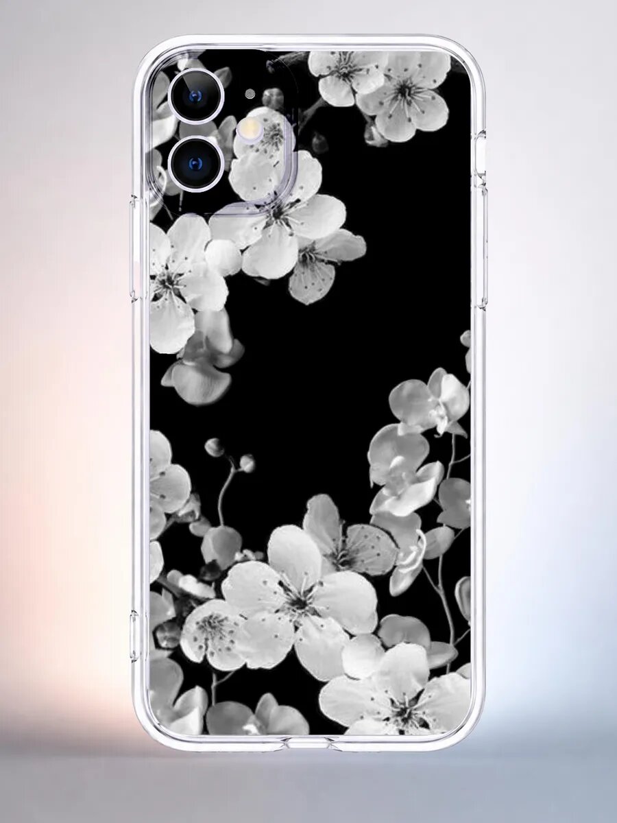 Чехол iPhone 11 сакура чб силиконовый