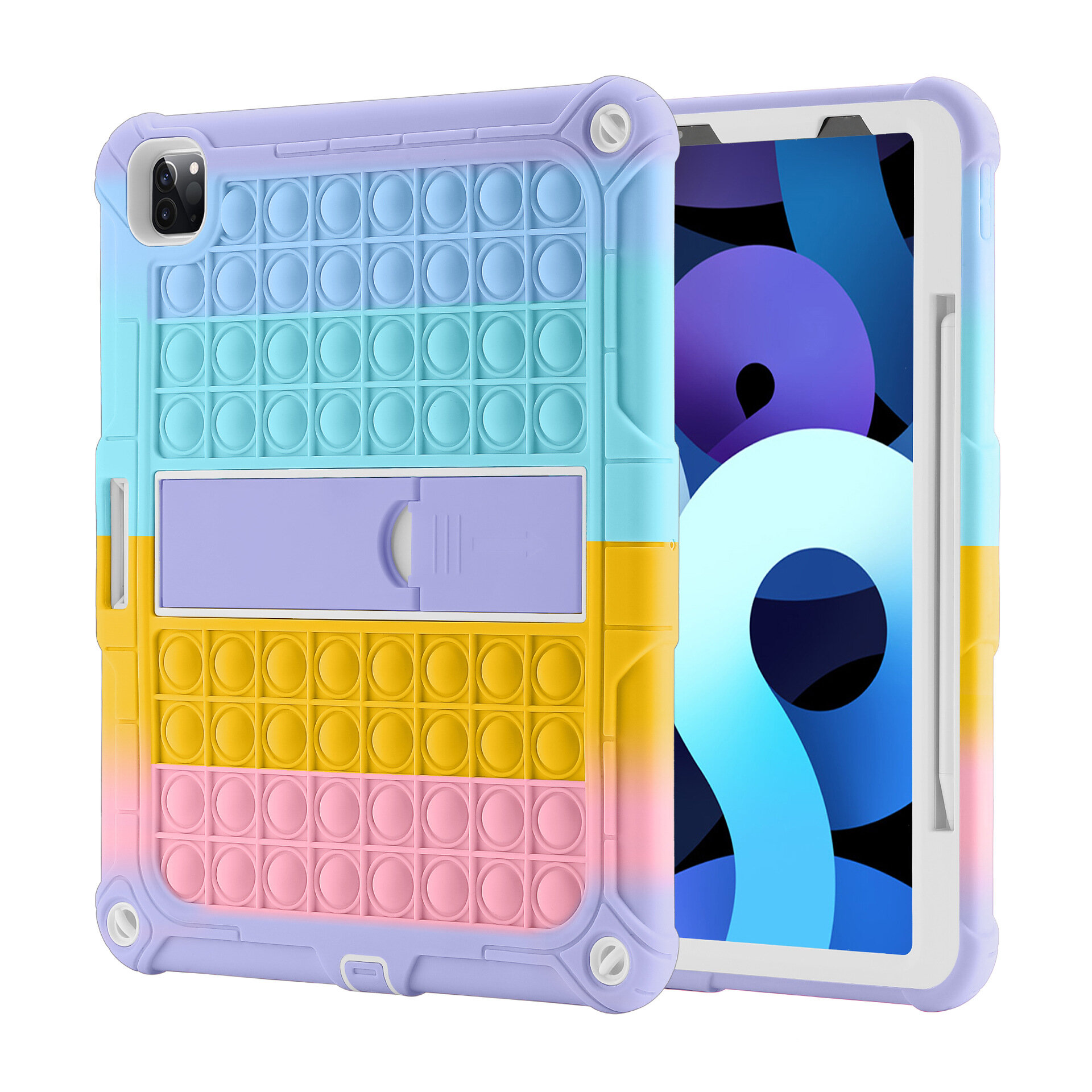Силиконовый чехол для iPad 12.9 дюймов (2018-2022) - Фиолетовый с краем в мультитоне, ударопрочный, пыленепроницаемый,